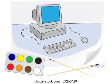 Children Drawing Computer Brush Paints On Stock Vector (Royalty Free ...