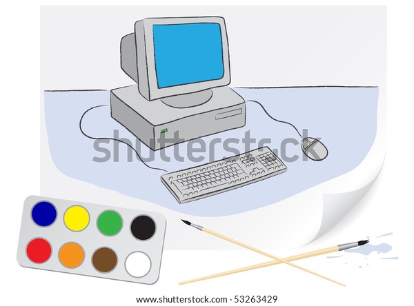 Children Drawing Computer Brush Paints On Stock Vector (Royalty Free ...