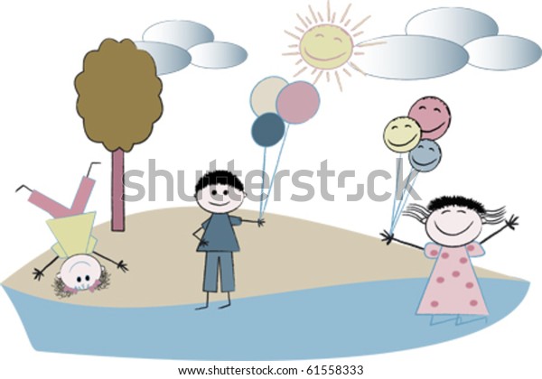 Children Drawing Isolated Over White Background Stock Vector (Royalty ...
