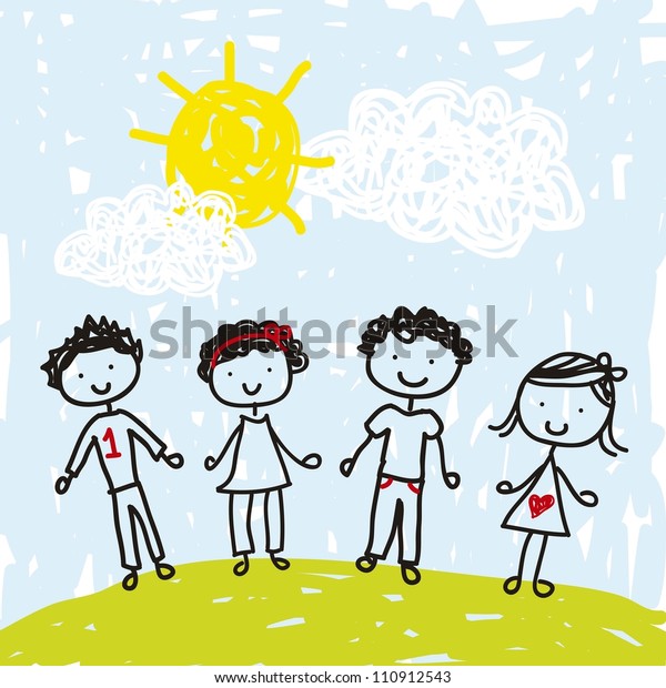 Children Drawing Over Landscape Vector Illustration Stock Vector ...