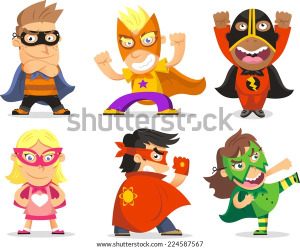 Children Dressed Superheroes Party Fun Halloween Stock Vector (Royalty ...