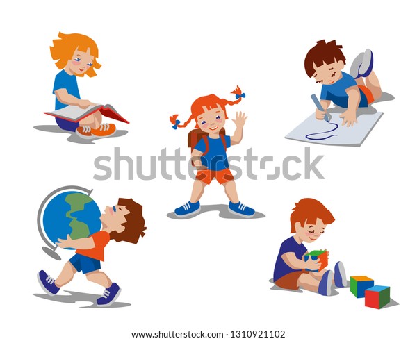 Children Elementary School Kids Drawing Learning Stock Vector (Royalty ...