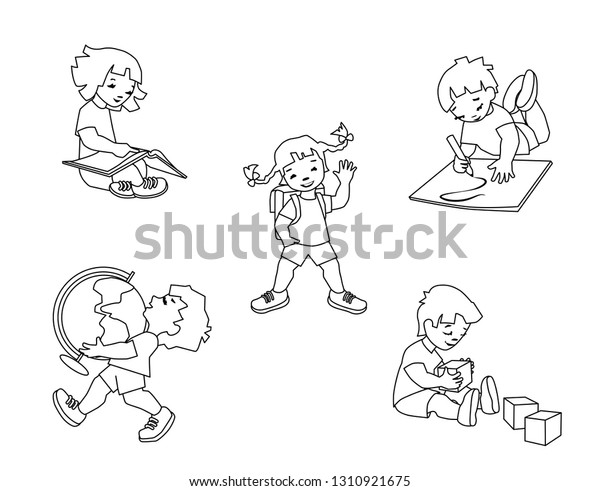 Children Elementary School Kids Drawing Learning Stock Vector (Royalty ...