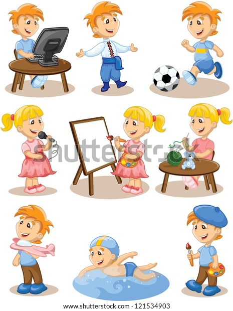 Children Engaged Hobbies Stock Vector (Royalty Free) 121534903