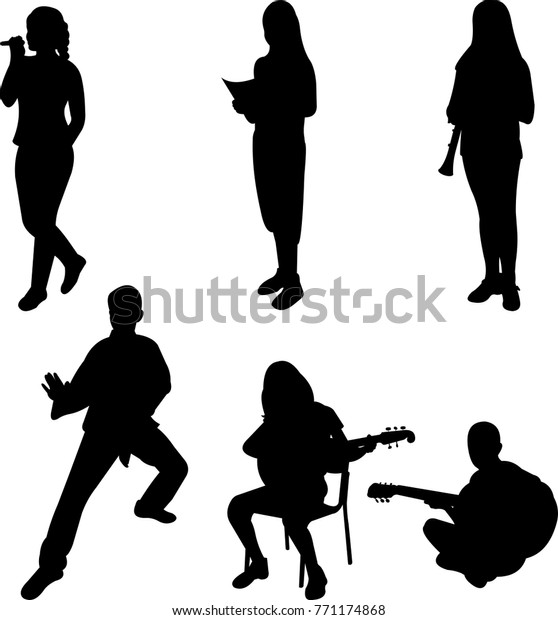 Children Engaged Hobbies School Activities Silhouette Stock Vector ...