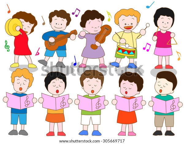 Children Enjoying Music Presentation Stock Vector (Royalty Free) 305669717