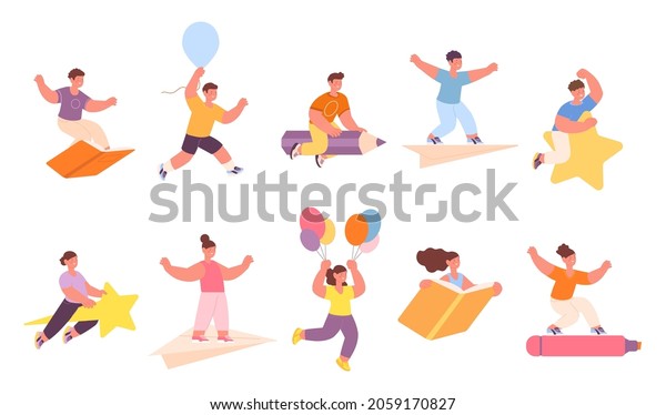 Children Flying Child Fly Flight On Stock Vector (Royalty Free) 2059170827