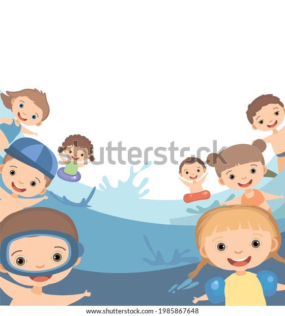 Children Fun Splashing Water Waves Swimming Stock Vector (Royalty Free ...