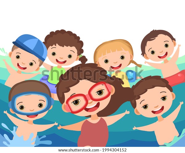 Children Fun Splashing Water Waves Swimming Stock Vector (Royalty Free ...