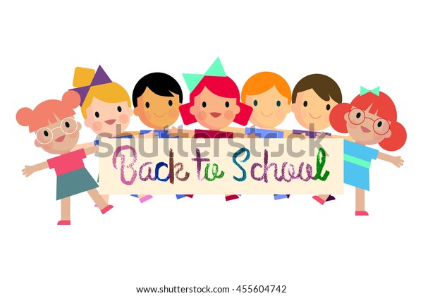 Children Go School Students Vector Characters Stock Vector (Royalty ...