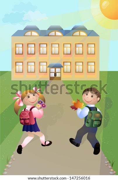 Children Go School Vector Illustration : image vectorielle de stock ...