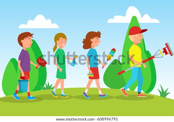 Children Going Clean Boys Girls Volunteering Stock Vector (Royalty Free ...