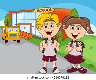 Children Going School Cartoon Vector Illustration Stock Vector (Royalty ...