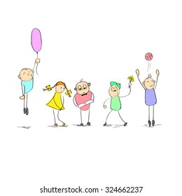 Children Group Characters Hand Draw Vector: เวกเตอร์สต็อก (ปลอดค่า ...