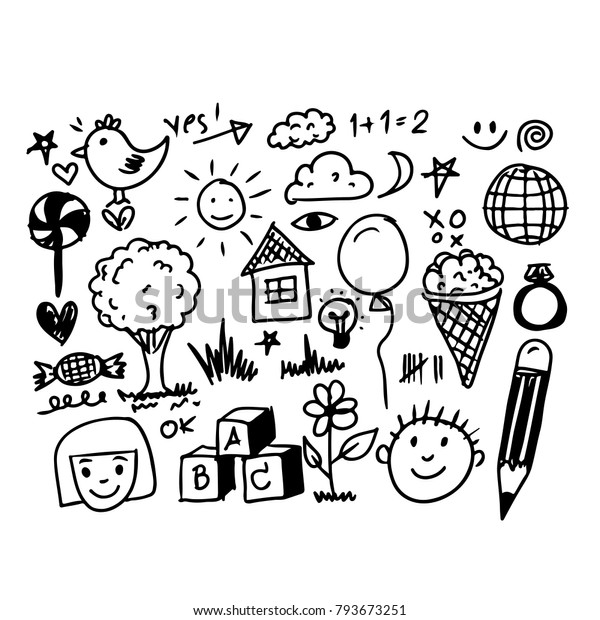 Children Hand Draw Doodle Icon: vetor stock (livre de direitos ... Children Hand Draw Doodle Icon: vetor stock (livre de direitos ...