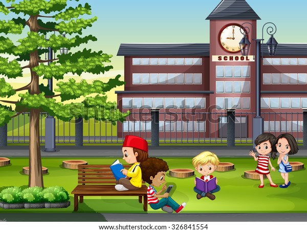 Children Hanging Out School Ground Illustration Stock Vector (Royalty ...