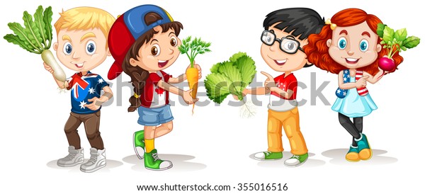 Children Holding Fresh Vegetables Illustration Stock Vector (Royalty ...