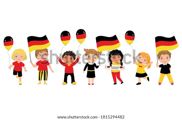 Children Holding German Flags Balloons Symbols Stock Vector (Royalty ...