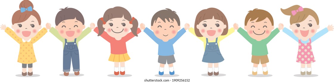 Children Holding Hands Doing Banzai Stock Vector (Royalty Free ...
