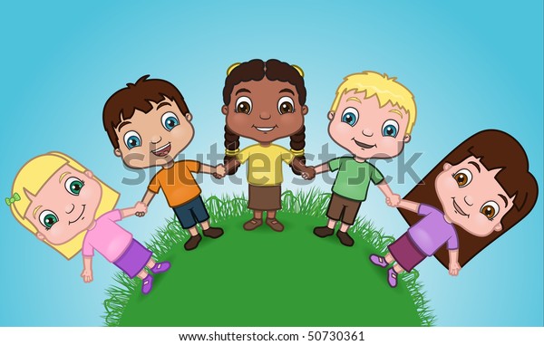 Children Holding Hands Together Vector Illustration 스톡 벡터(로열티 프리 ...