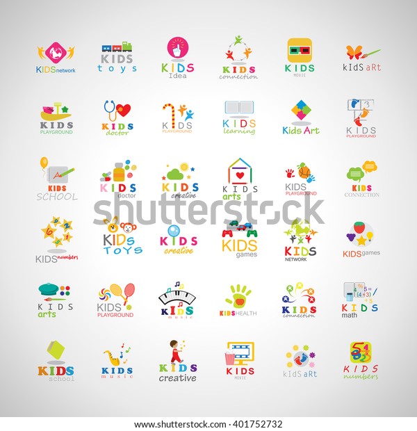 Trẻ em Icons Set-Isolated On Grey Background.vector minh họa, Graphic ...