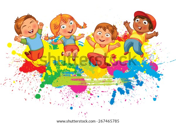 Children Jumping On Background Color Splash Stock Vector (Royalty Free ...