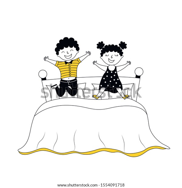 Children Jumping On Bed Cartoon Vector Stock Vector (Royalty Free ...