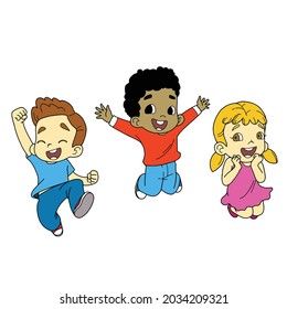 Children Jumping Together Cartoon Vector Illustration Stock Vector ...