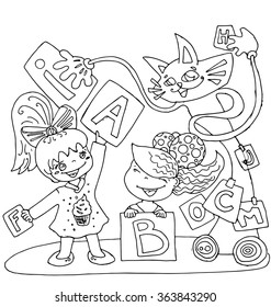 Children Learn Abc Outline Cartoon Hand Stock Vector (Royalty Free ...