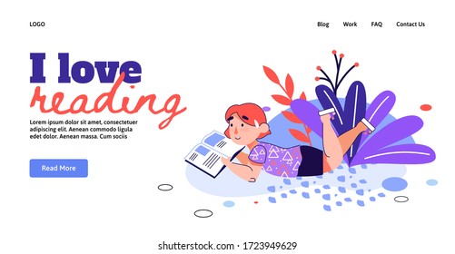 Children Library Courses Banner Reading Girl Stock Vector (Royalty Free ...
