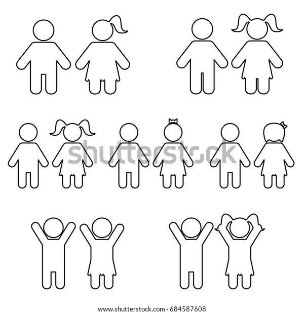 Children Line Icon Set Illustration On Stock Vector (Royalty Free ...
