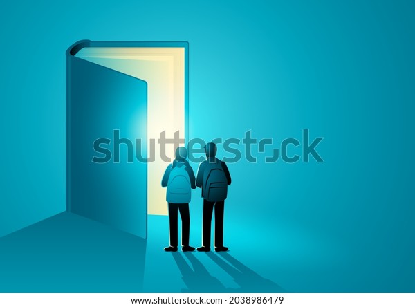 Children Looking Inside Giant Book Vector Stock Vector (Royalty Free ...