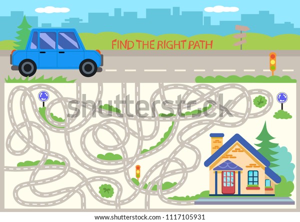 Children Maze Find Right Path Cartoon Stock Vector (Royalty Free ...
