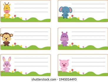 Children Name Card Vector Cute Animals Stock Vector (Royalty Free ...