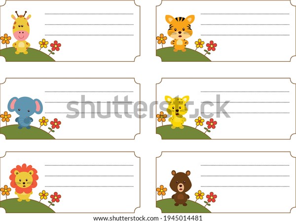 Children Name Card Vector Cute Animals Stock Vector (Royalty Free ...