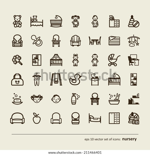 Children Nursery Set Icons Vector: stockvector (rechtenvrij) 211466401 ...
