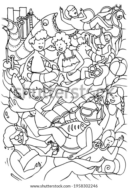 Children On Beach Coloring Page Games: เวกเตอร์สต็อก (ปลอดค่าลิขสิทธิ์ ...
