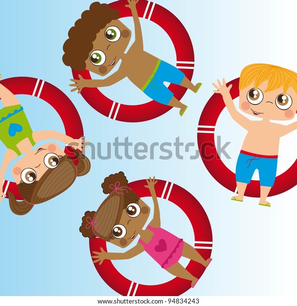 Children On Floats Water Vector Illustration Stock Vector (Royalty Free ...