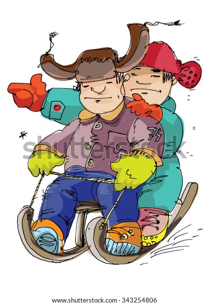 Children On Sled Cartoon Stock Vector (Royalty Free) 343254806 ...