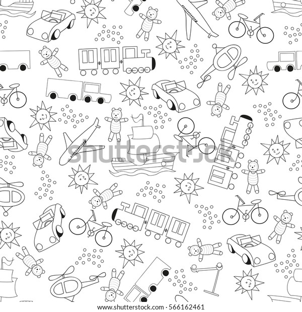 Children Outline Seamless Pattern Boys On Stock Vector (Royalty Free ...