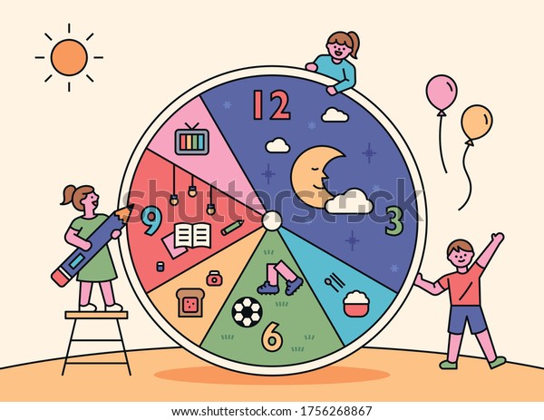 Children Planning Day On Large Round Stock Vector (Royalty Free) 1756268867