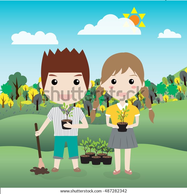 Children Planting Tree Vector Illustration Stock Vector (Royalty Free ...