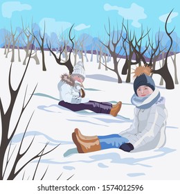 Children Play Snow Park Vector Illustration Stock Vector (Royalty Free ...