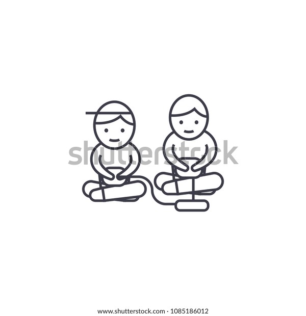 Children Playing Computer Game Vector Line Stock Vector (Royalty Free ...