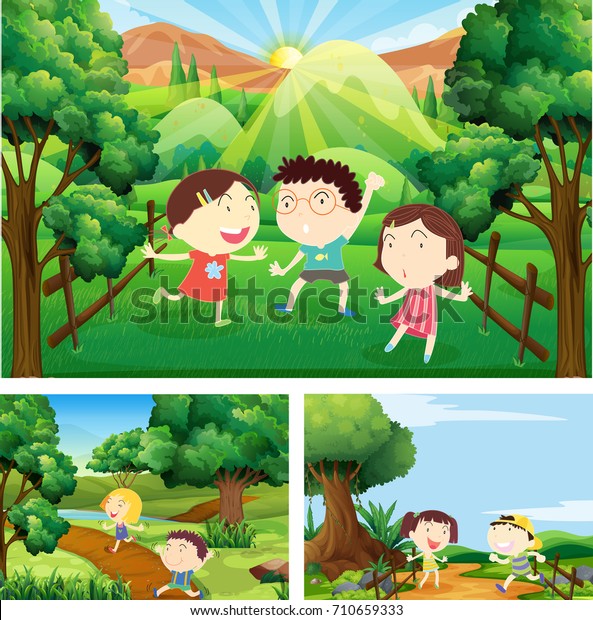 Children Playing Field Illustration: เวกเตอร์สต็อก (ปลอดค่าลิขสิทธิ์ ...
