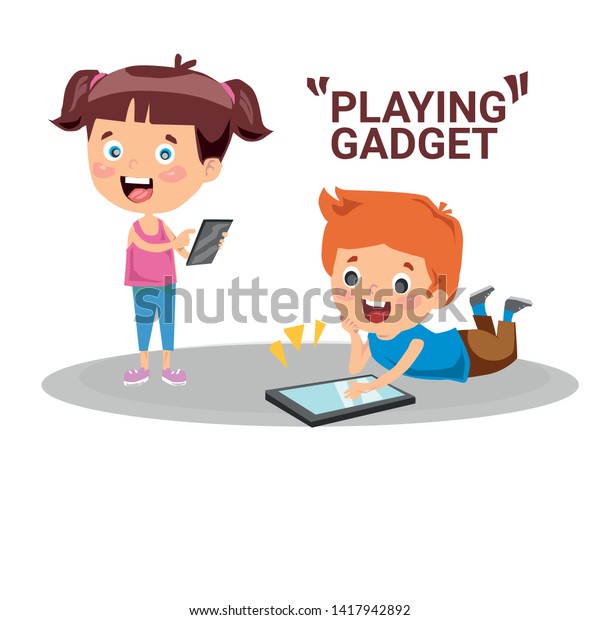 Children Playing Gadget Lots Time Using Stock Vector (Royalty Free ...