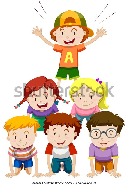 Children Playing Human Pyramid Illustration: เวกเตอร์สต็อก (ปลอดค่า ...