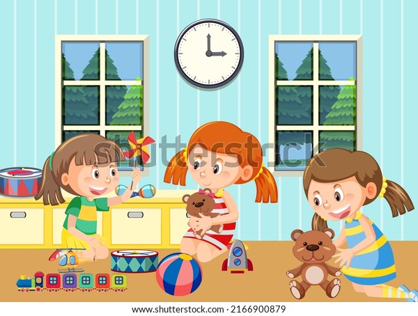 Children Playing Inside House Illustration: เวกเตอร์สต็อก (ปลอดค่า ...