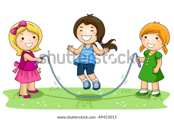 Children Playing Jumping Rope Park Vector Stock Vector (Royalty Free ...