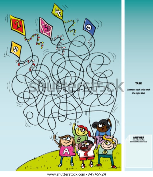 Children Playing Kites Maze Game Solution Stock Vector (Royalty Free ...